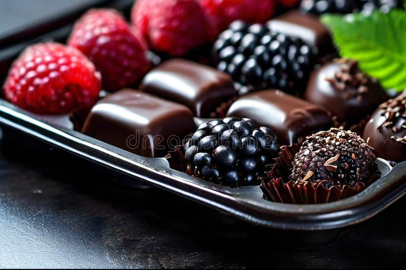 A Tray Assorted Chocolates and Berries. World Chocolate Day Stock Photo ...