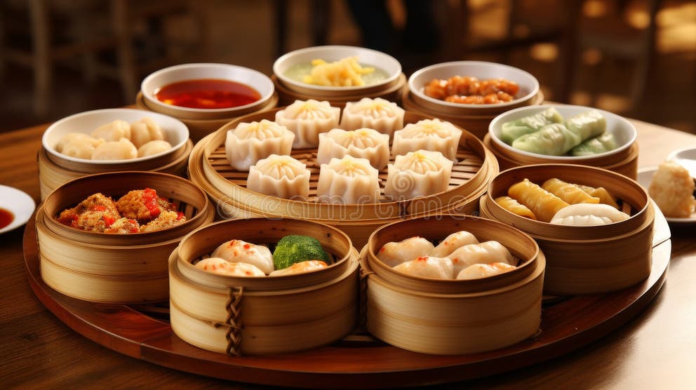 Tray Assorted Dim Sum Delights Stock Illustration - Illustration of ...