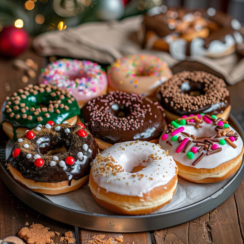 A Tray of Assorted Donuts with a Variety of Toppings Stock Illustration ...