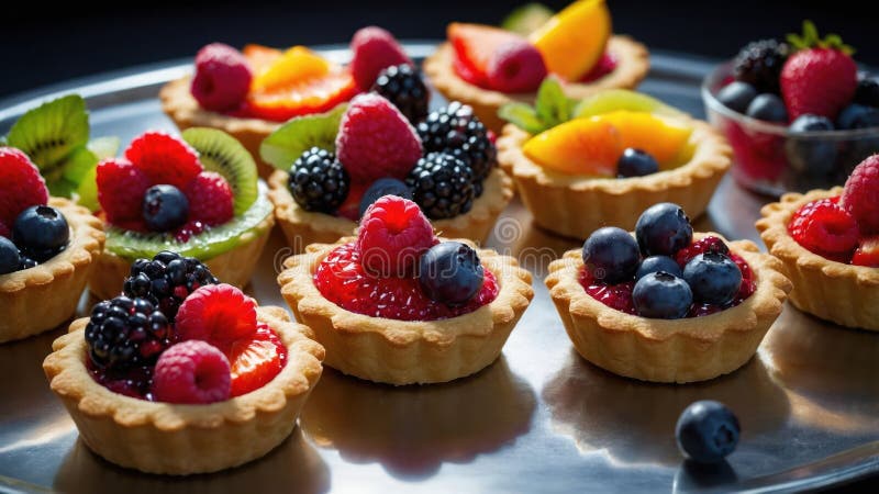 A Tray of Assorted Fruit Tarts Showcasing Vibrant Colors and Fresh ...