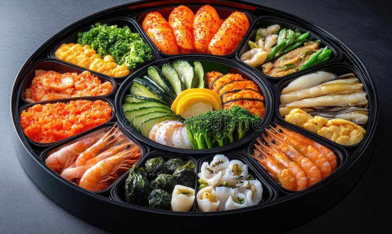 Assorted Seafood Platter Set Served on Big White Plate Dish with ...