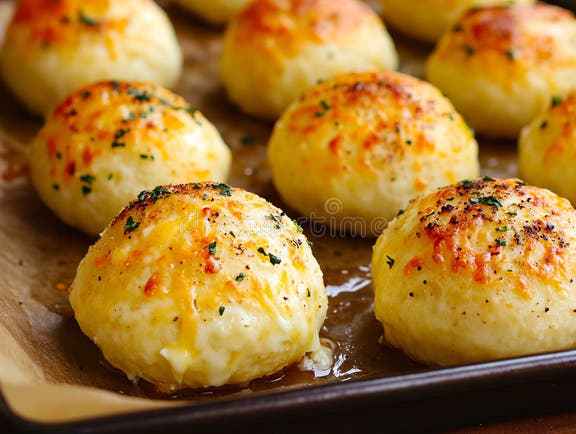 A Tray of Baked Cheese Balls on a Baking Sheet Stock Photo - Image of ...