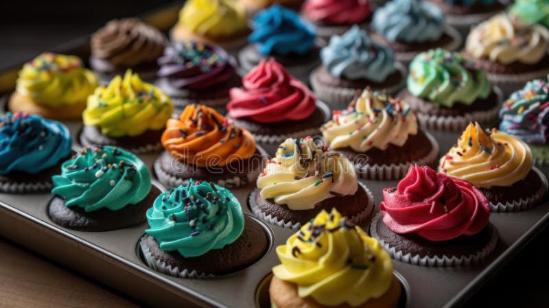 A Tray of Bite-size Cupcakes with Smooth Buttercream Frosting in ...