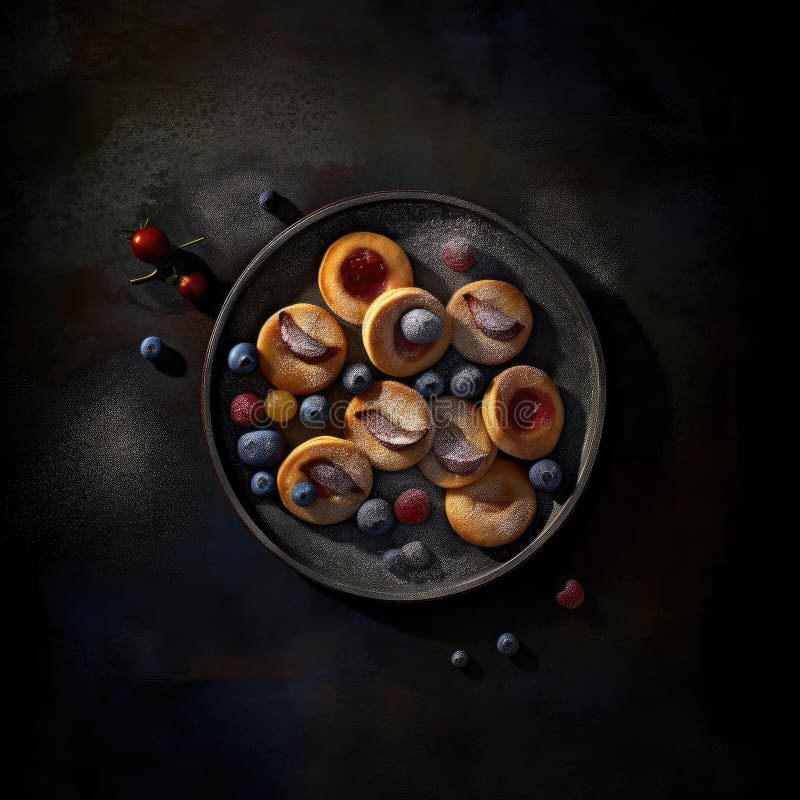 A Tray of Bite-sized Fruit Tarts with Fresh Berries and a Dusting of ...