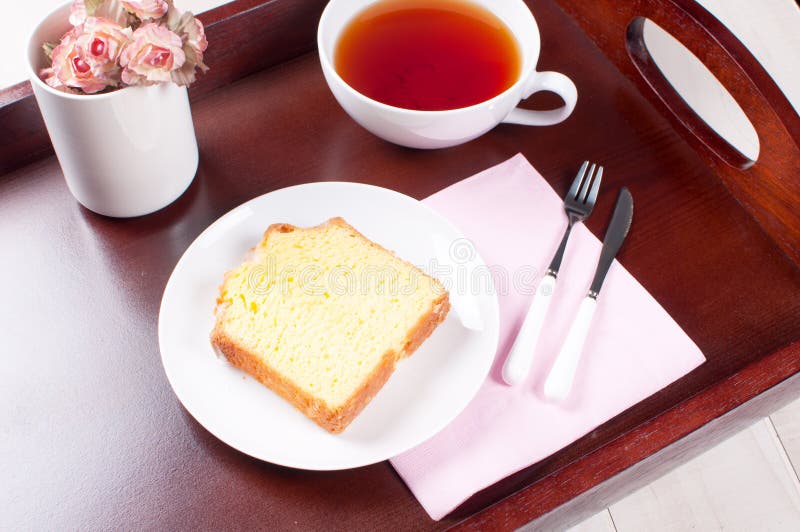 Tray with Breakfast Tea and Lemon Loaf Stock Image - Image of tray ...