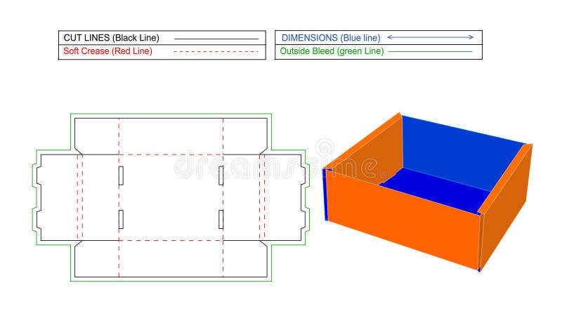 Tray Carton Box, Corrugated Carton Tray Box Dieline Stock Vector ...