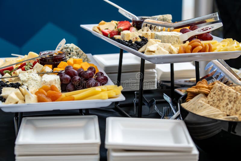 Tray of Cheese and Crackers and Fruit on Display Catered for Snacks ...