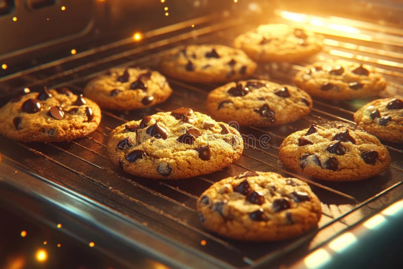 A Tray of Chocolate Chip Cookies is Baking in an Oven with Generative ...