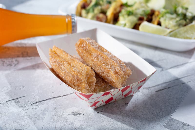 Tray of churros pieces stock image. Image of appetizer - 281965937
