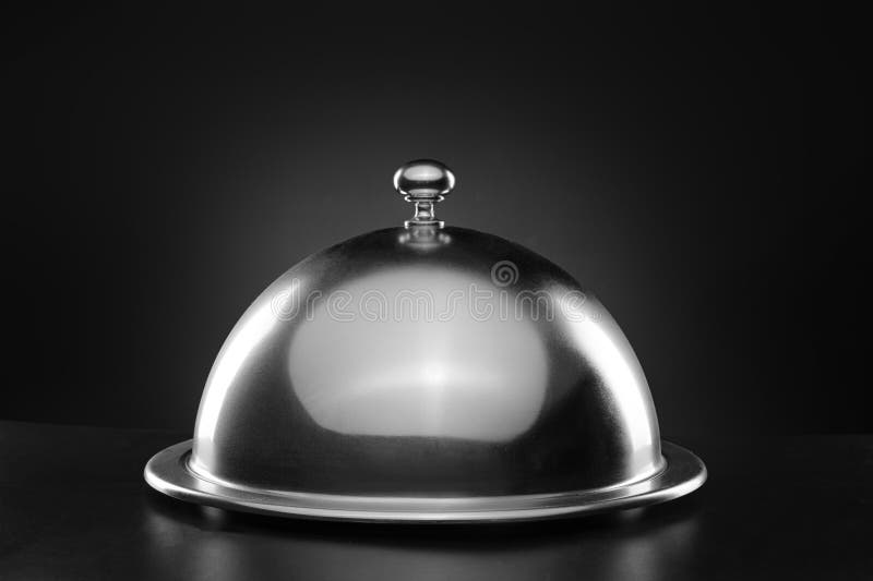 Tray and Cloche on Dark Background Stock Image - Image of cook, dark ...