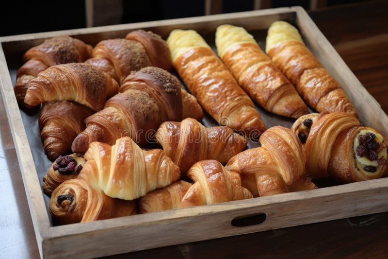 Tray of Croissants and Mini Pastries, Ready To Be Enjoyed Stock ...