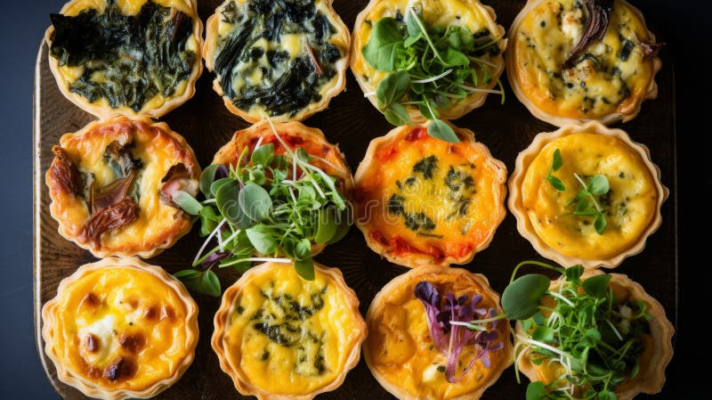 Tray Filled with an Assortment of Mini Quiches Featuring Various ...