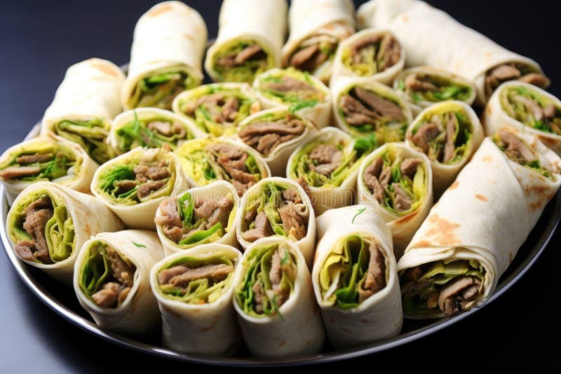 Tray Filled with Shawarma Wraps Ready for Serving Stock Illustration ...