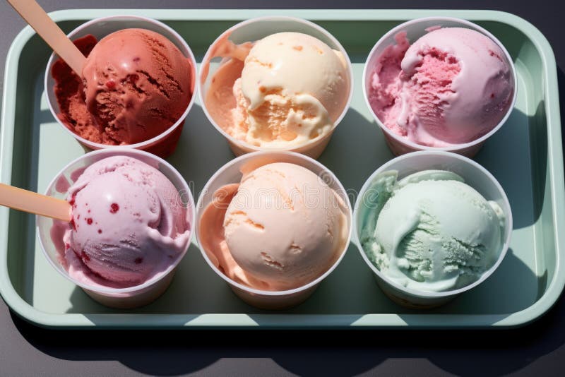 A Tray Filled with Six Different Colored Ice Creams Stock Illustration ...