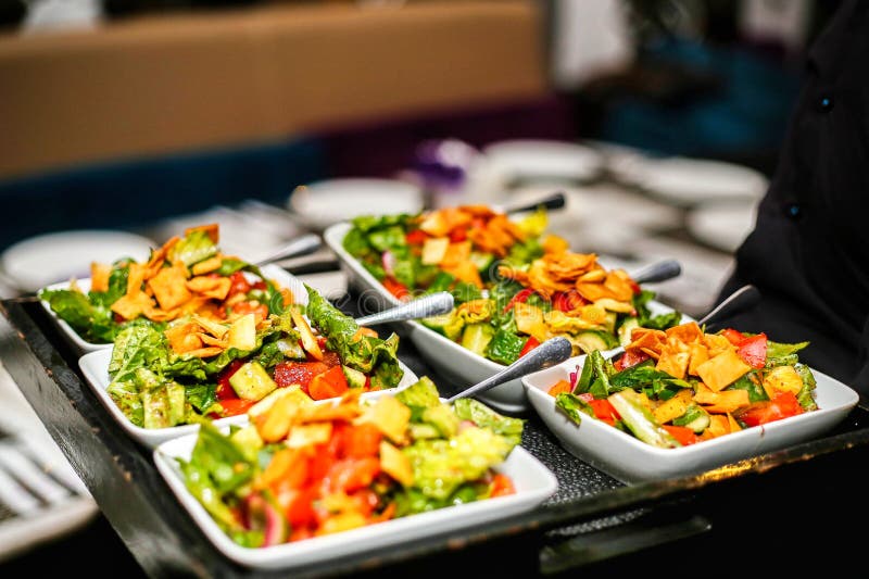 Tray of Assorted Salads on Table Stock Image - Image of cuisine, dinner ...