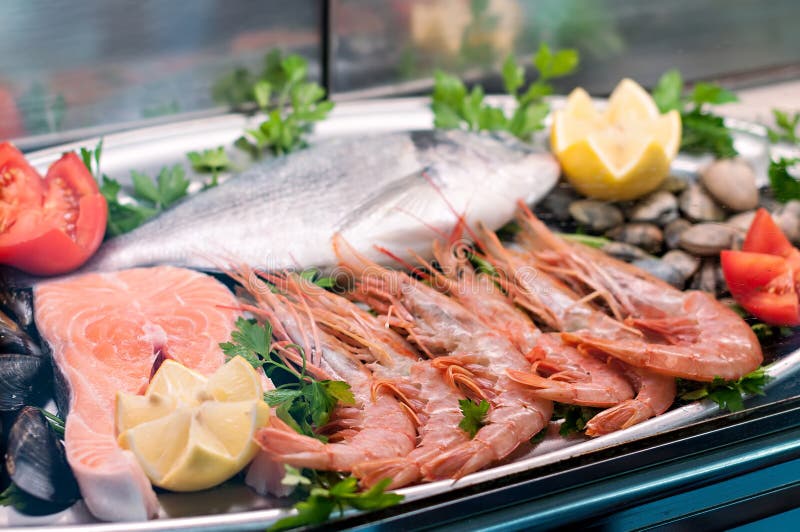 Tray with Fish stock image. Image of lemon, blue, cuisine - 36290789