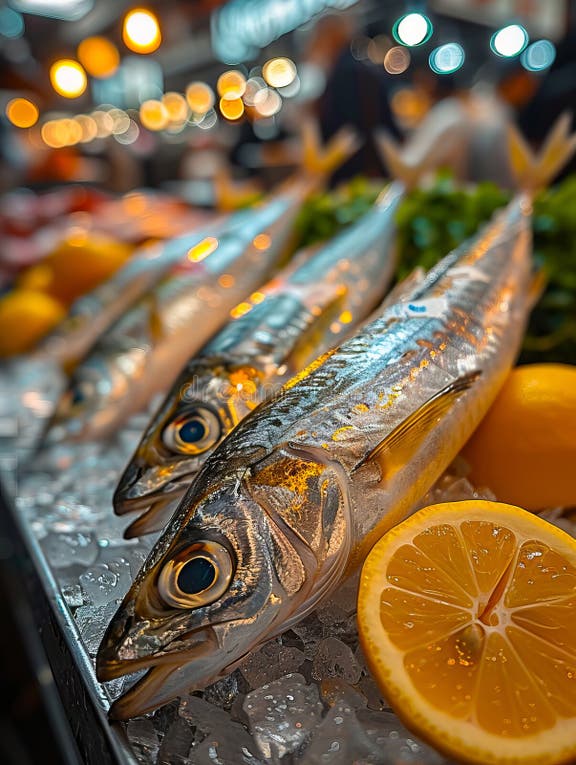 A tray of fish on ice stock photo. Image of tray, generated - 326000508