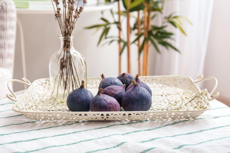 Tray with Fresh Ripe Figs on Table Stock Photo - Image of vitamin ...
