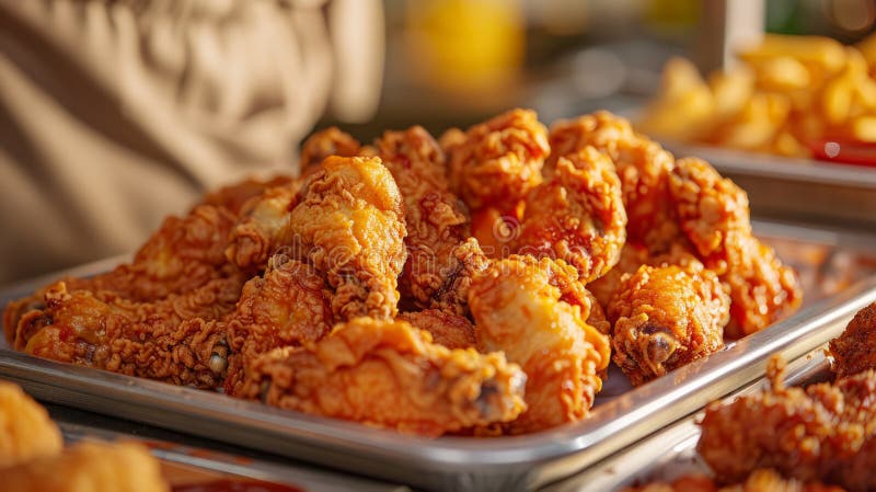 A Tray of Fried Chicken Served at a Food Stall Stock Photo - Image of ...