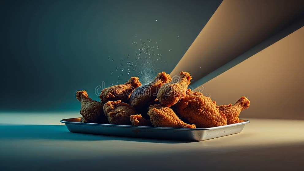 A Tray of Fried Chicken with a Sprinkle of Salt and Pepper Stock Image ...