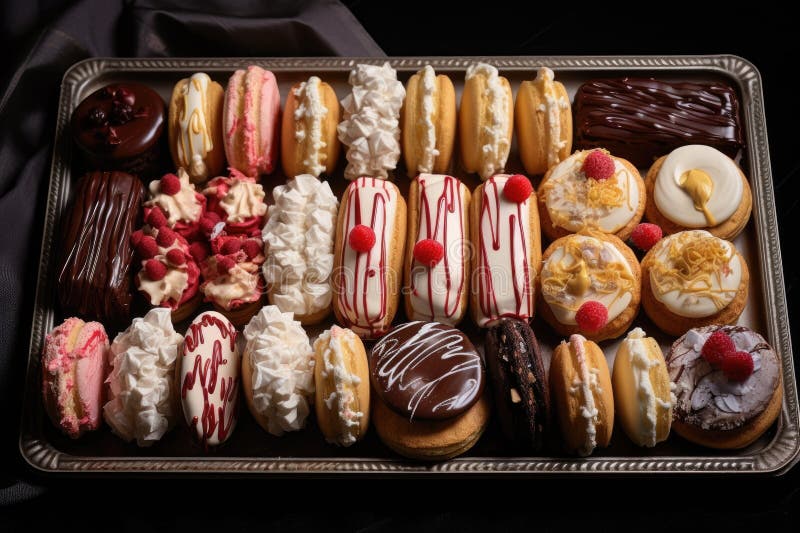 A Tray Full of Eclairs with Various Toppings: Chocolate, Vanilla, and ...
