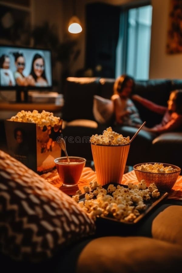 A Tray Full of Popcorn Sitting on Top of a Couch. Generative AI Image ...