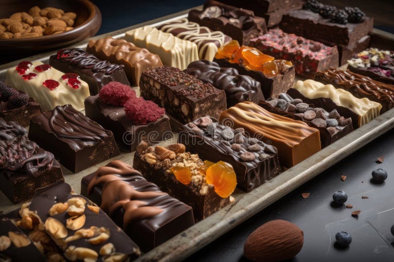 Tray of Gourmet Chocolate Bars, Each with a Different Variety of ...