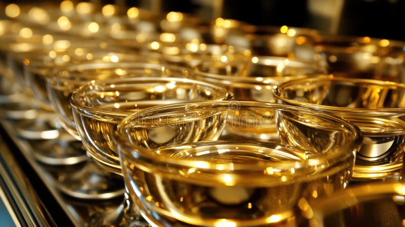 A Tray Holds Several Glasses Filled with Clear Water, Showcasing a ...
