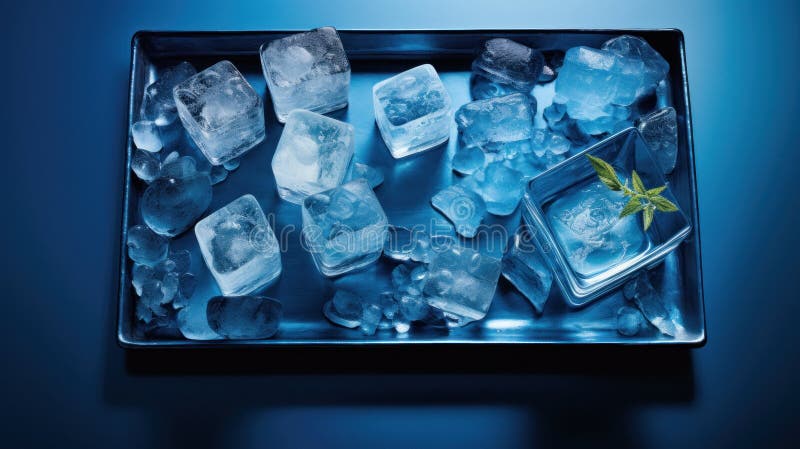 A Tray of Ice Cubes with a Plant in the Middle, AI Stock Illustration ...