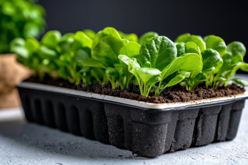 A Tray of Lettuce Growing in a Tray on a Table Stock Photo - Image of ...