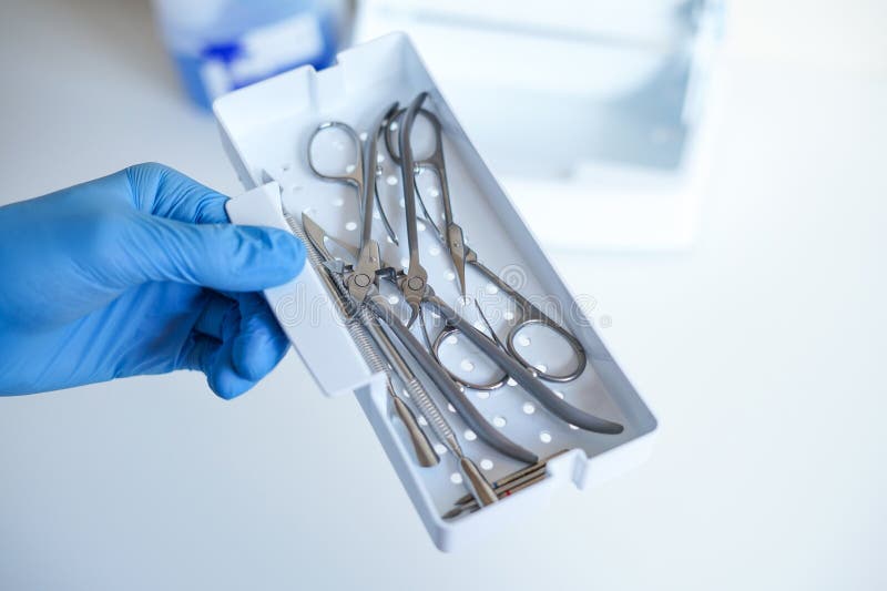 Tray with Medical or Manicure Instruments before Sterilization Stock ...