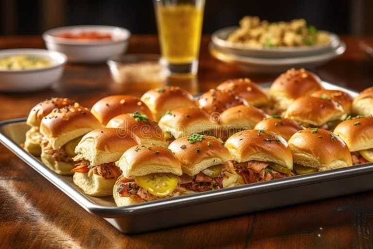 Tray of Mini Sliders with Distinct Bbq Toppings Stock Photo - Image of ...