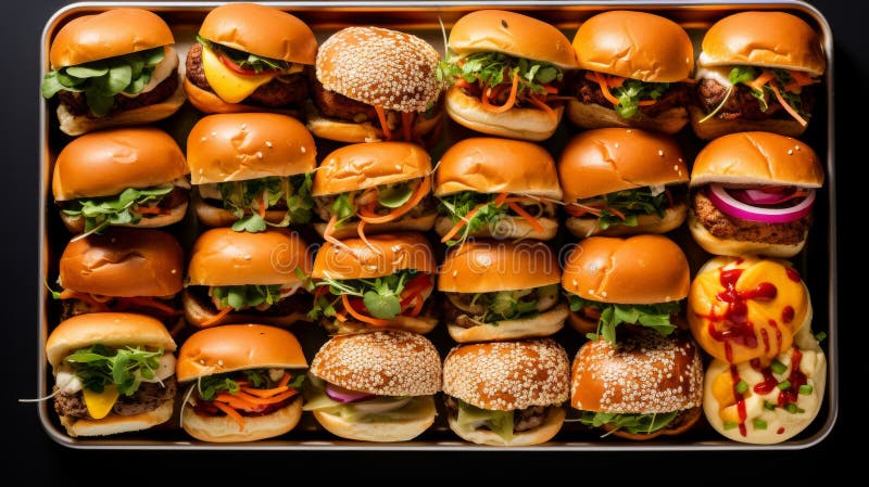 Tray Mini Sliders Various Toppings Stock Illustration - Illustration of ...