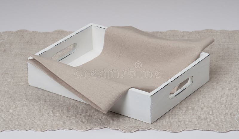 Tray with Natural Linen Napkin and Table Cloth Stock Photo - Image of ...