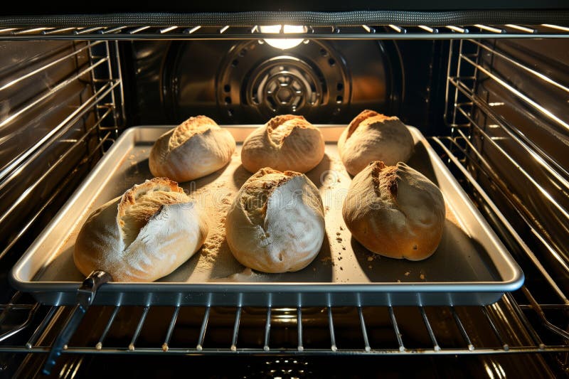 Tray in an Oven with Rising Bread Loaves Stock Photo - Image of bread ...