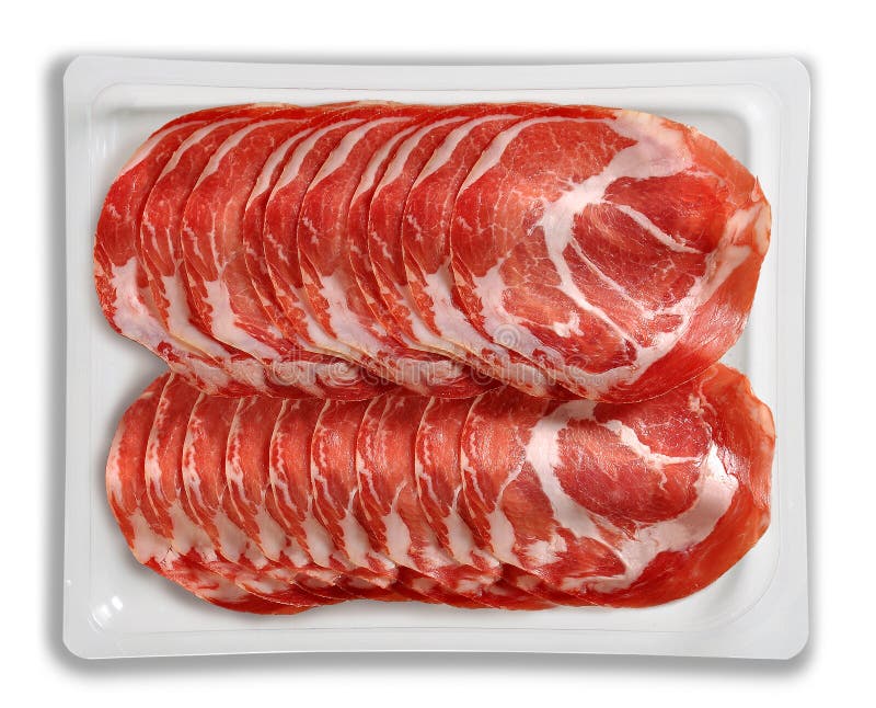 Tray Packaged of Presliced Air Cured Pork Meat Coppa Stock Image ...