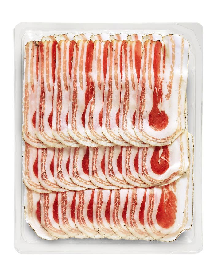 Tray Packaged of Presliced Bacon Stock Photo - Image of transparent ...