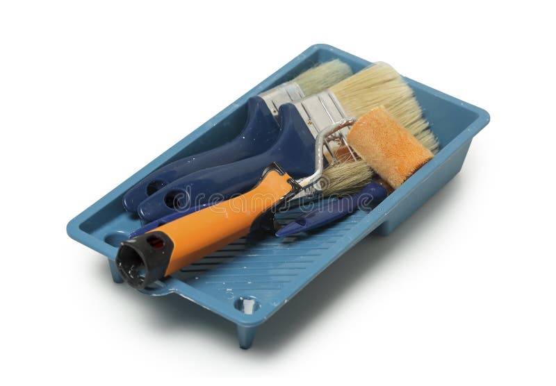 Tray with paint brushes stock photo. Image of concept - 281786310