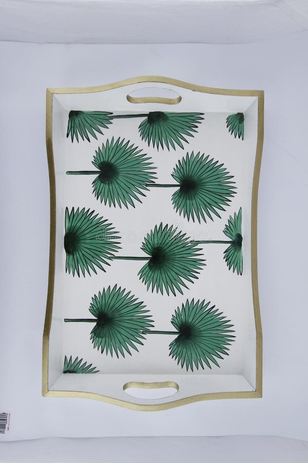 Tray Painted Gold and White with Palm Leaf Designs Stock Image - Image ...