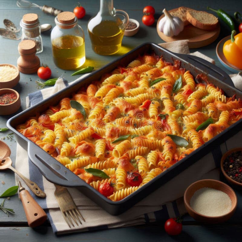 Tray of Piping Hot Pasta Bake, Isolated on an Angle for Dinner Stock ...