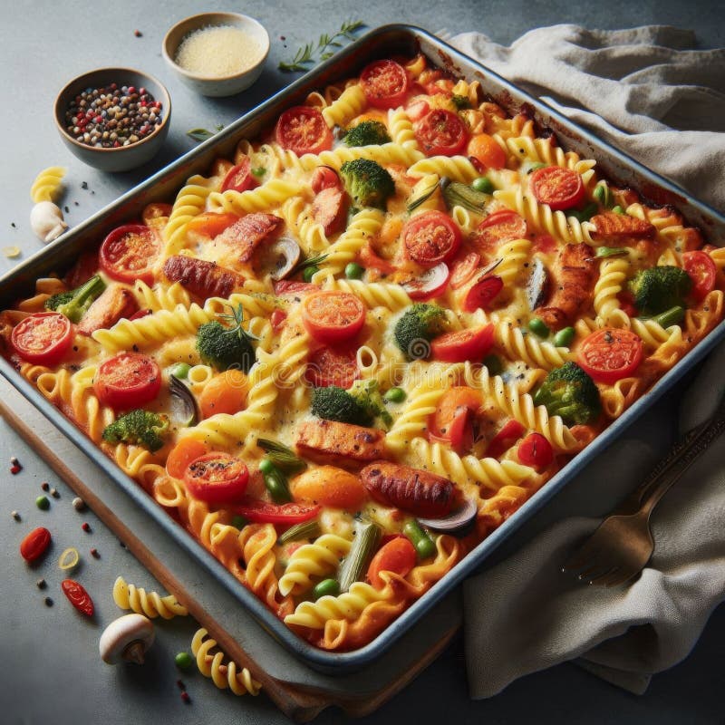 Tray of Piping Hot Pasta Bake, Isolated on an Angle for Dinner Stock ...