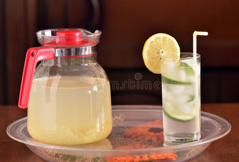 A Tray with a Pitcher and a Glass Stock Image - Image of drinking ...