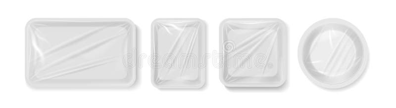 Tray Plastic Film Wrapper for Food Stock Vector - Illustration of ...
