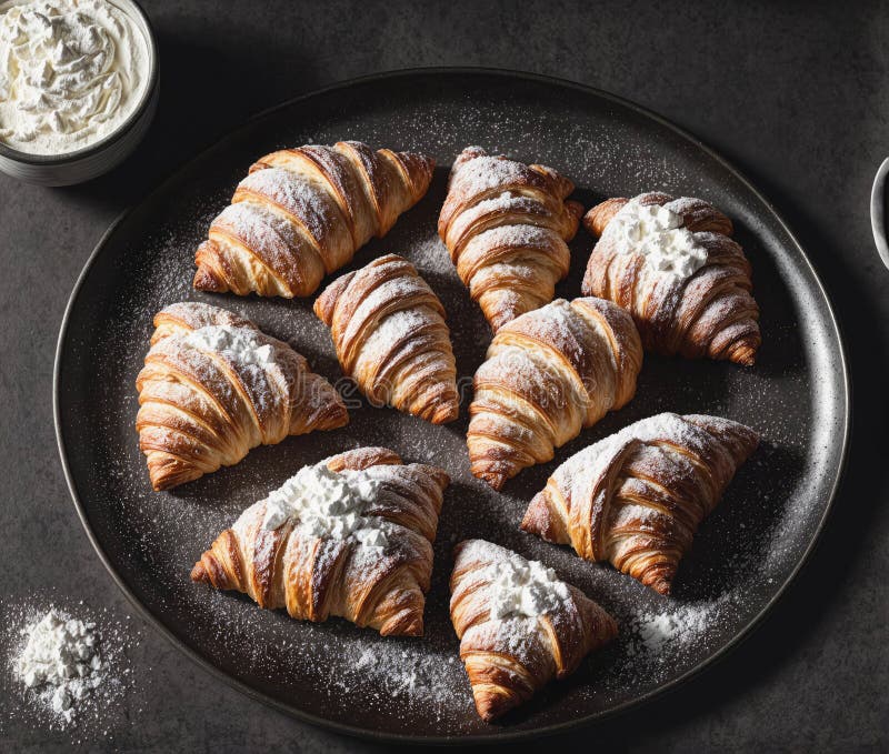 A Tray of Powdered Pastries Sits on a Black Counter Stock Photo - Image ...
