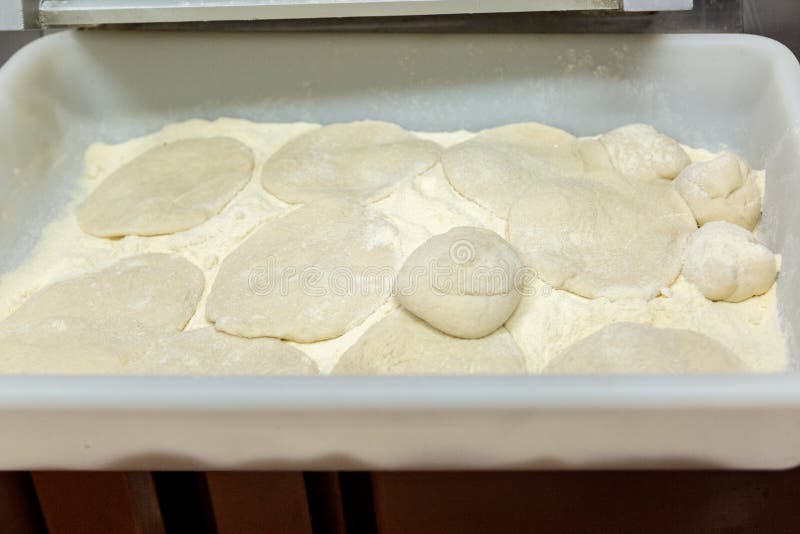 A Tray in a Restaurant Kitchen with Raw Mass and Flour Stock Image ...