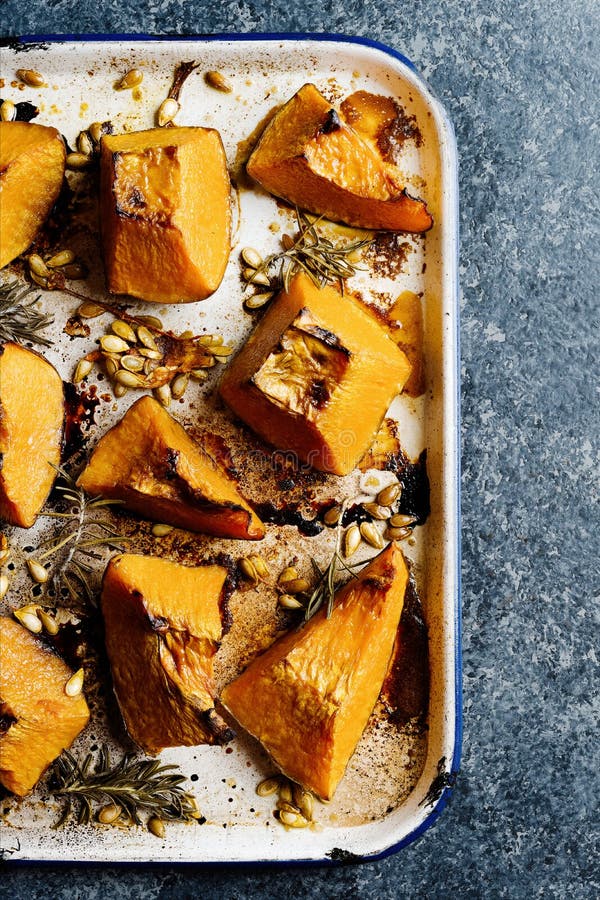 Tray of Rustic Golden Baked Pumpkin Stock Image - Image of carbs ...