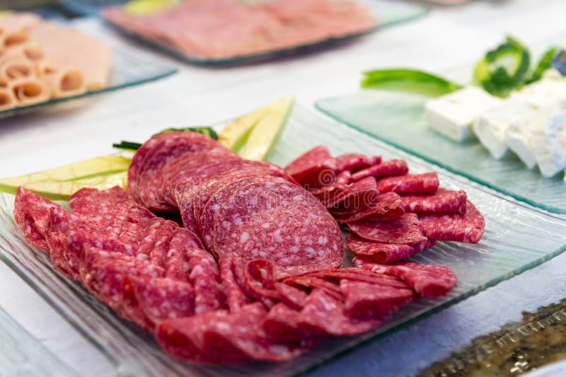 Tray with Salami stock image. Image of buffet, basil - 24781531