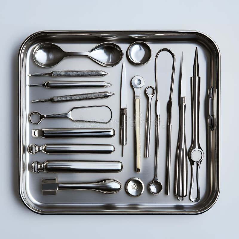 A Tray of Shiny Medical Instruments Stock Illustration - Illustration ...