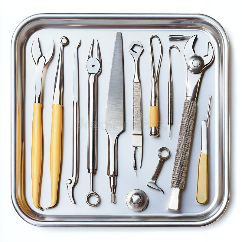 A Tray of Shiny Surgical Tools Stock Illustration - Illustration of ...