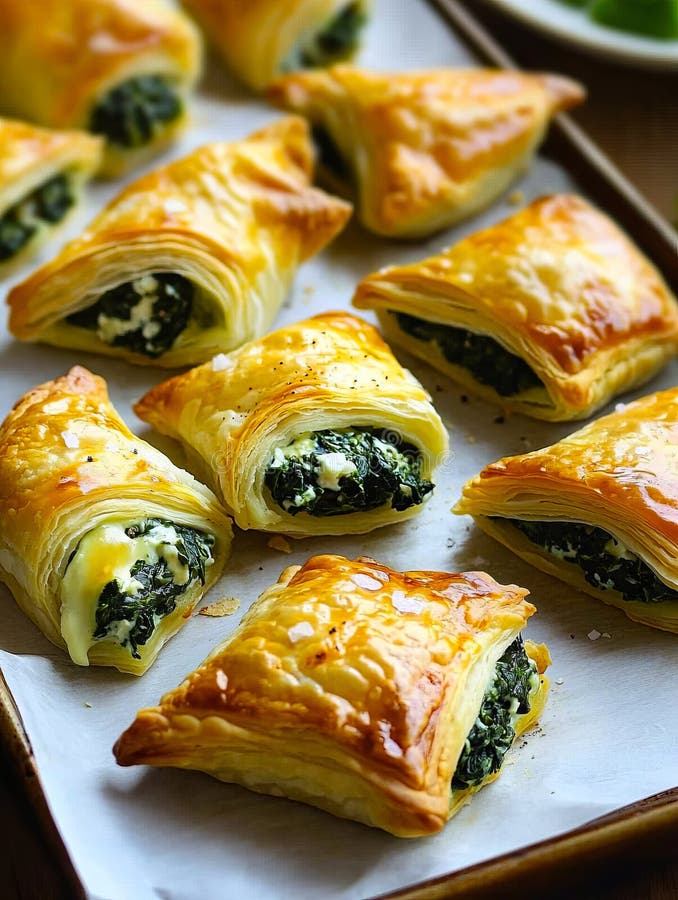 A Tray of Spinach and Feta Puff Pastry Rolls on a Baking Sheet Stock ...